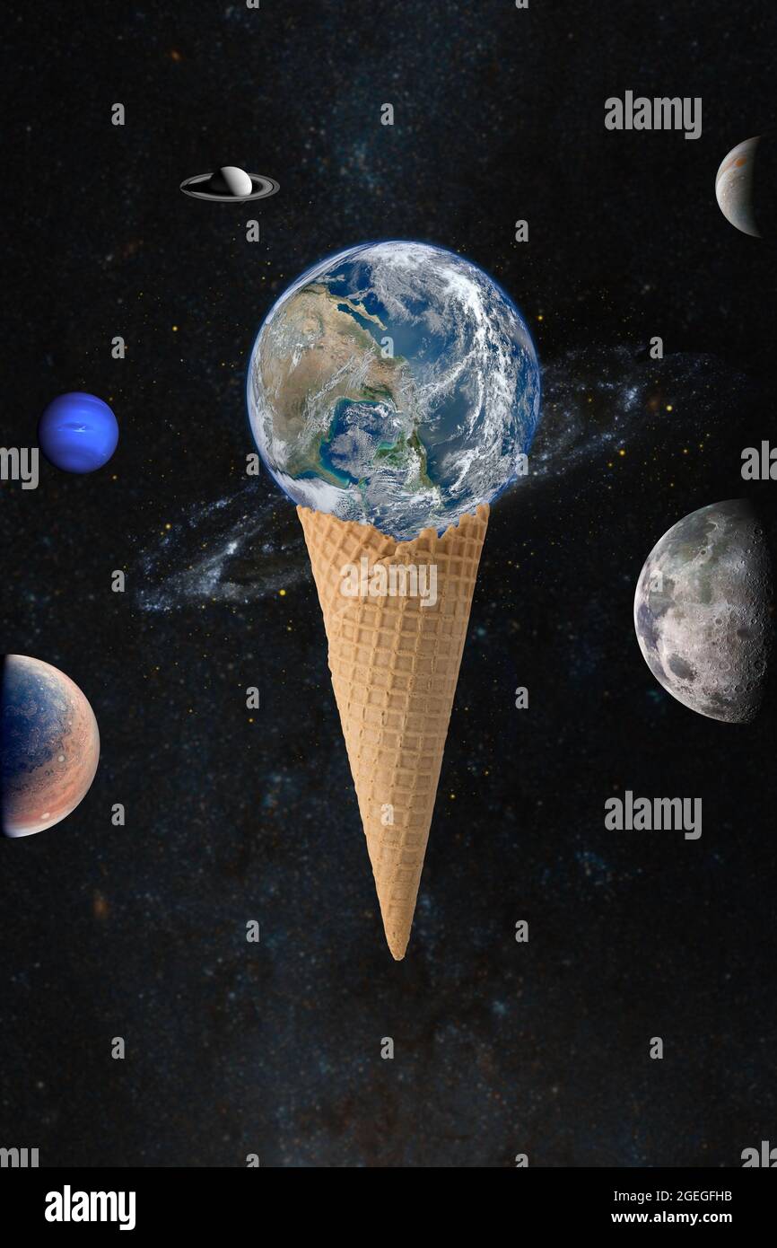 Earth on waffle cone. Environmental conservation concept. Elements of ...