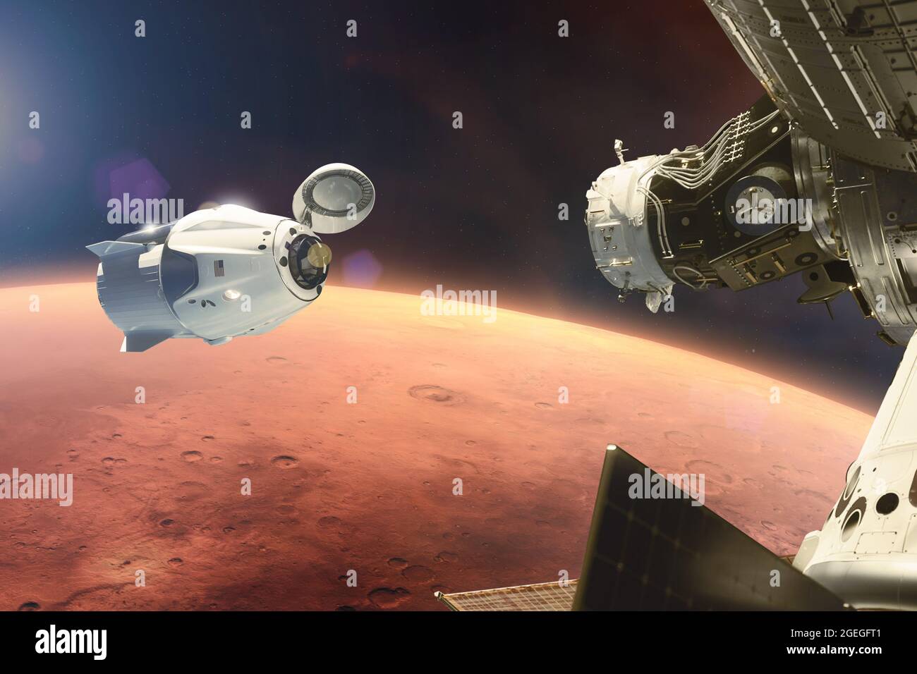 Cargo spacecraft in low-Mars orbit. Elements of this image furnished by ...