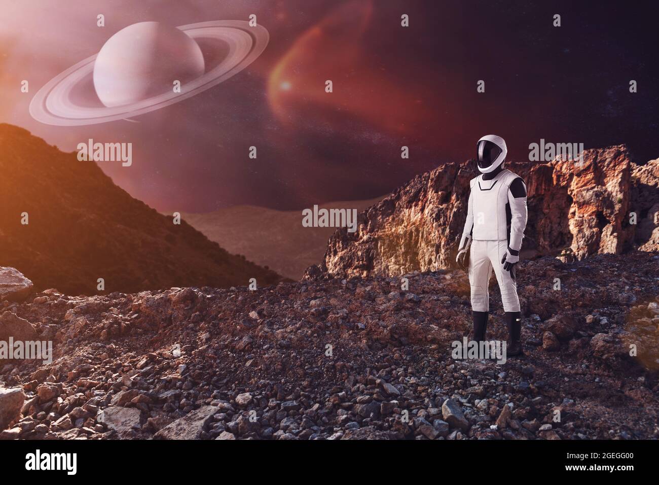 Spaceman walks on the alien planet. Space Mission. Elements of this ...