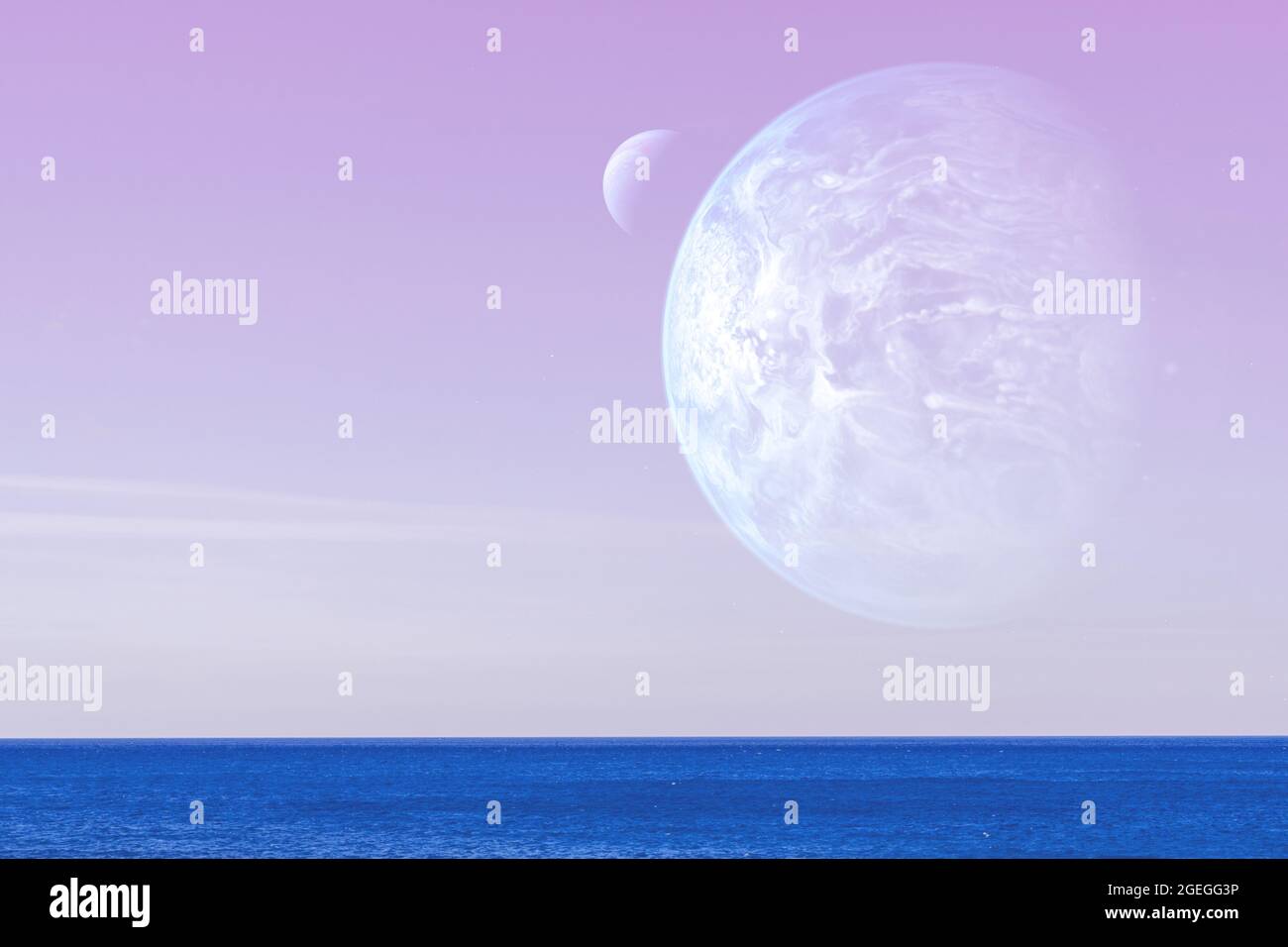 Landscape of an alien planet - a huge blue planet against the ...