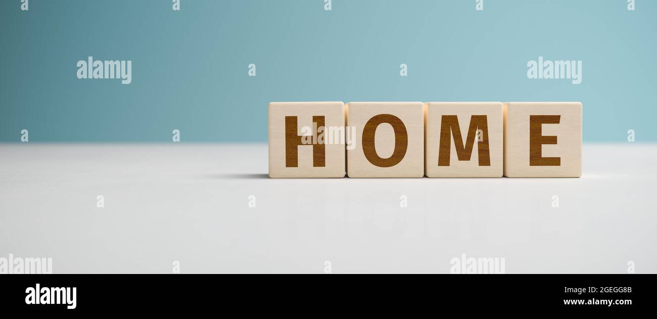 "Home" web banner - the word home built from letters on wooden cubes ...