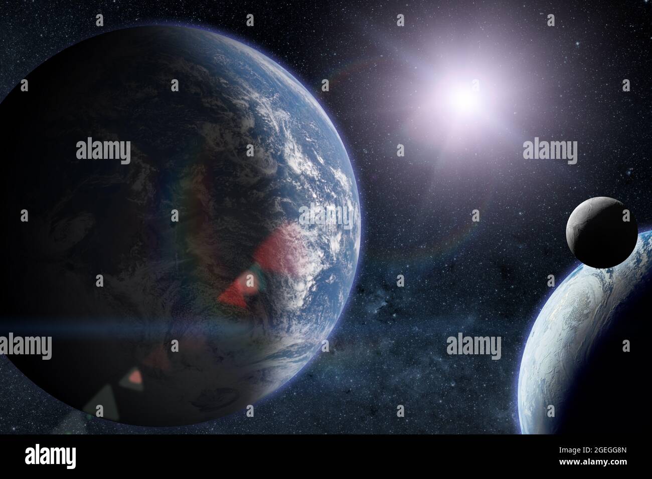 Alien planets with Earth in the outer space. Elements of this image ...