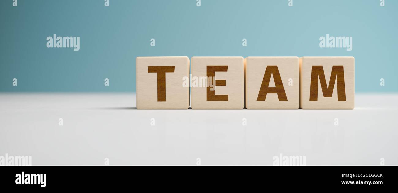 "Team" web banner - the word team built from letters on wooden cubes ...