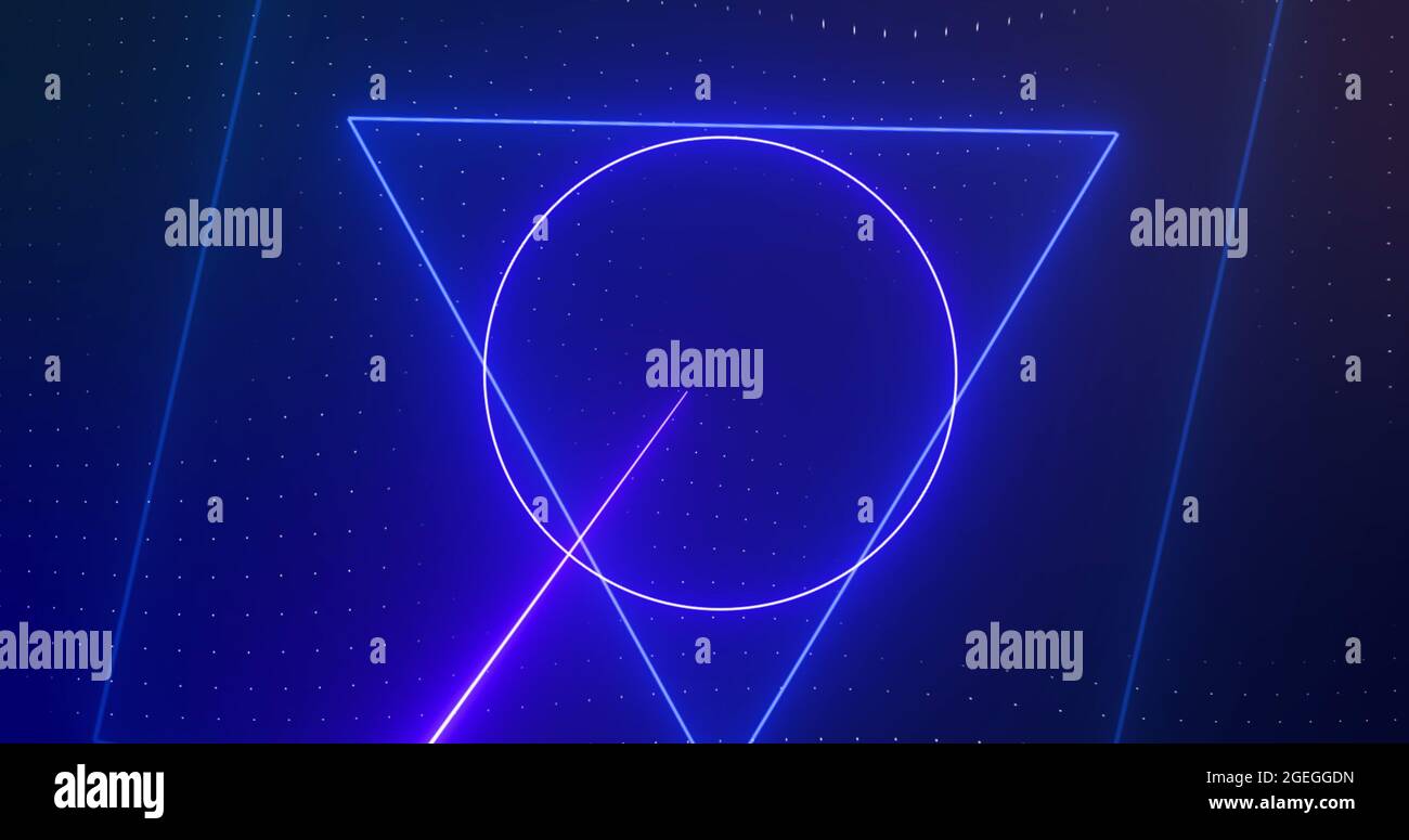 Image of rotating blue neon shapes with shooting blue and purple laser ...