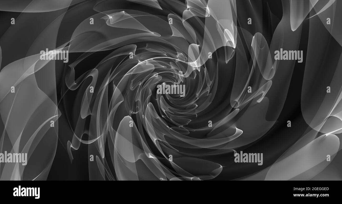 Image of grey translucent clouds of smoke spinning on black background ...