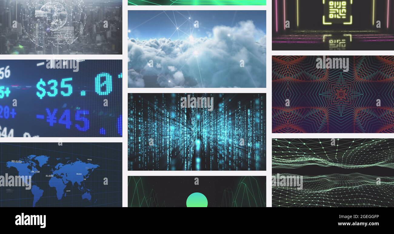 Composite image of multiple scrolling business, leisure and technology ...