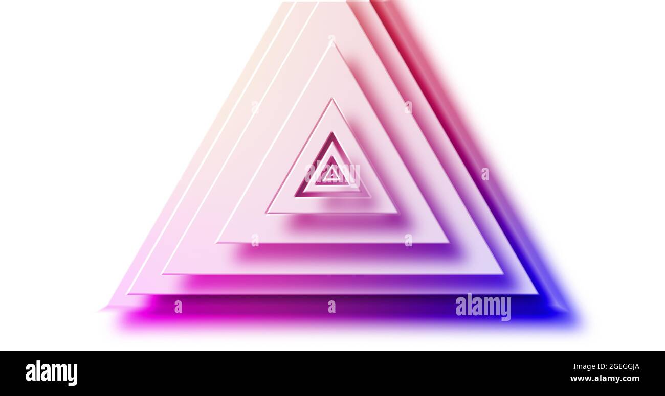Image of rainbow coloured triangle layers pulsating on white background ...