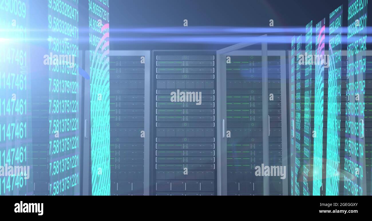 Fingerprint scanner against server room Stock Photo - Alamy