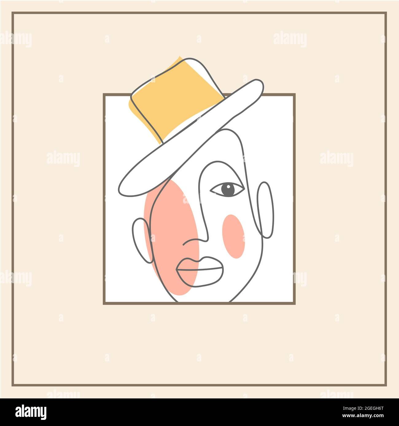 Abstract gender face in a frame in a linear style. Surreal avant-garde ...