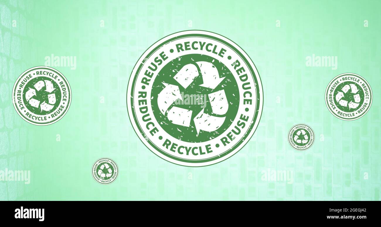 Composition of recycling text and logo over green background Stock ...