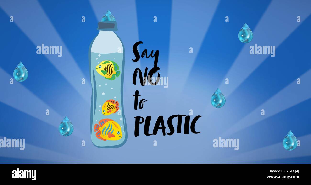Composition of anti plastic ecology text and fish in bottle and ...