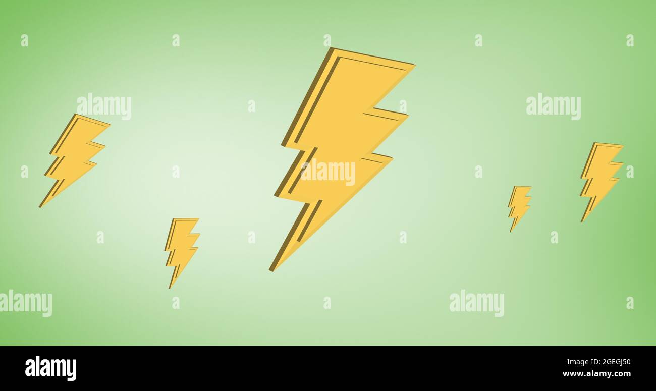 Composition of multiple yellow electricity bolts over green background ...