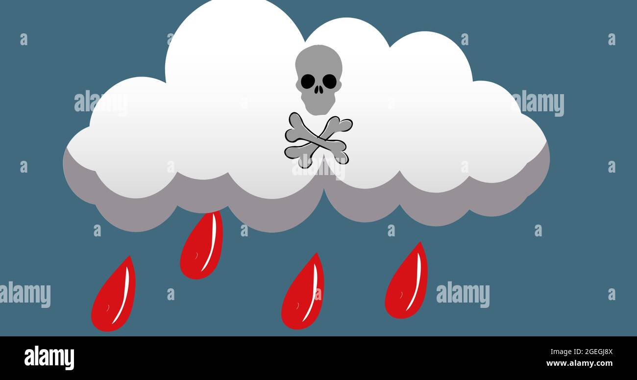 Composition of rain cloud dripping blood, with skull and crossbones ...