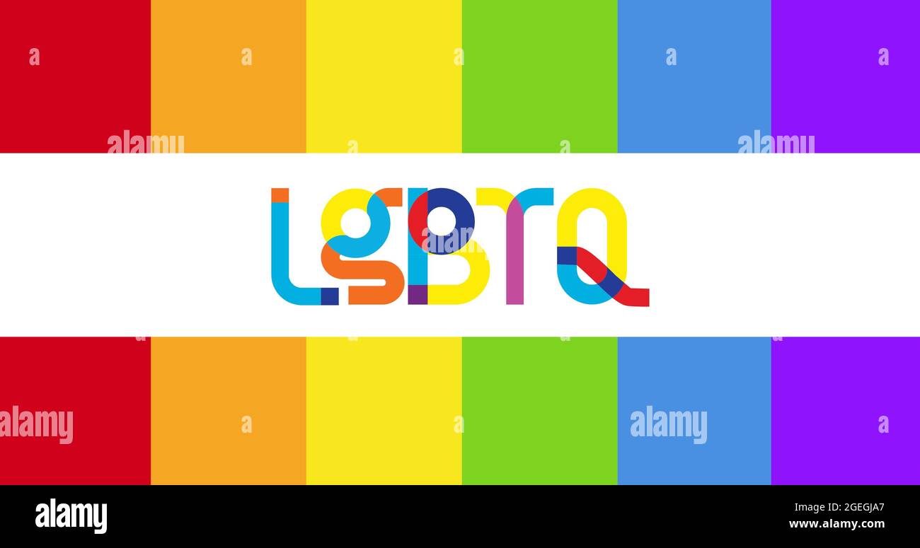 Rainbow lqbtq text over rainbow stripes background Stock Photo - Alamy