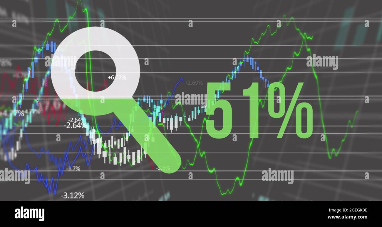 Image of financial data processing with search loop and percent growing ...