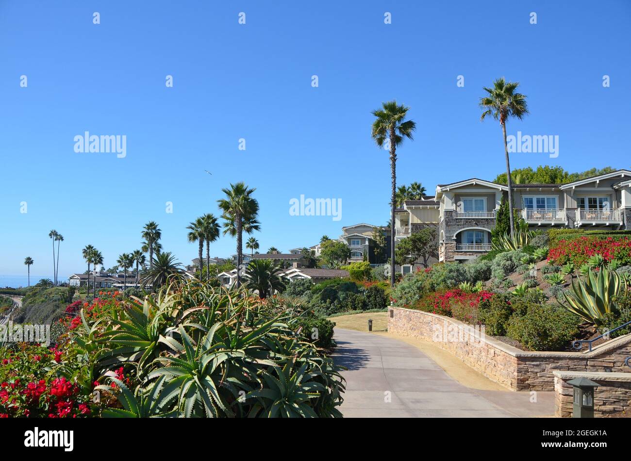 Scenic tropical landscape with view of a luxury estate overlooking the ...