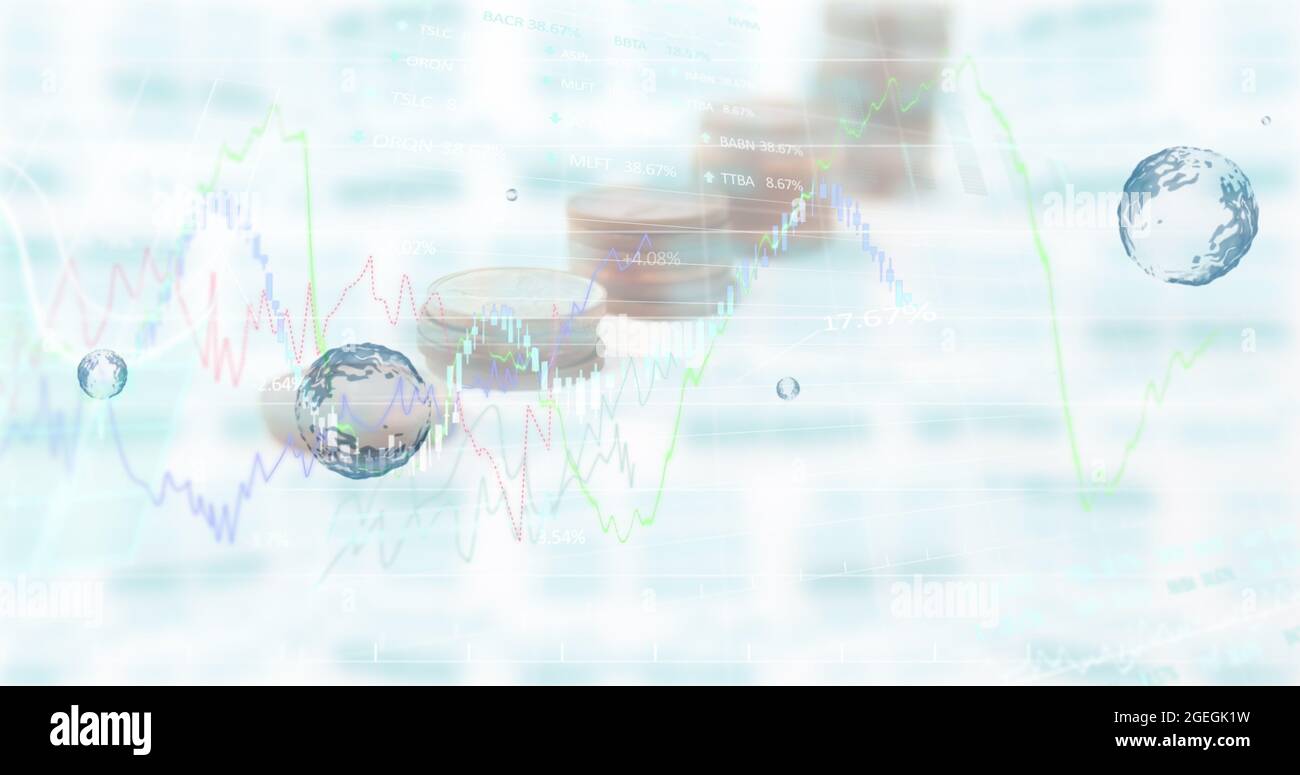 Image of financial data processing over stacks of coins Stock Photo - Alamy