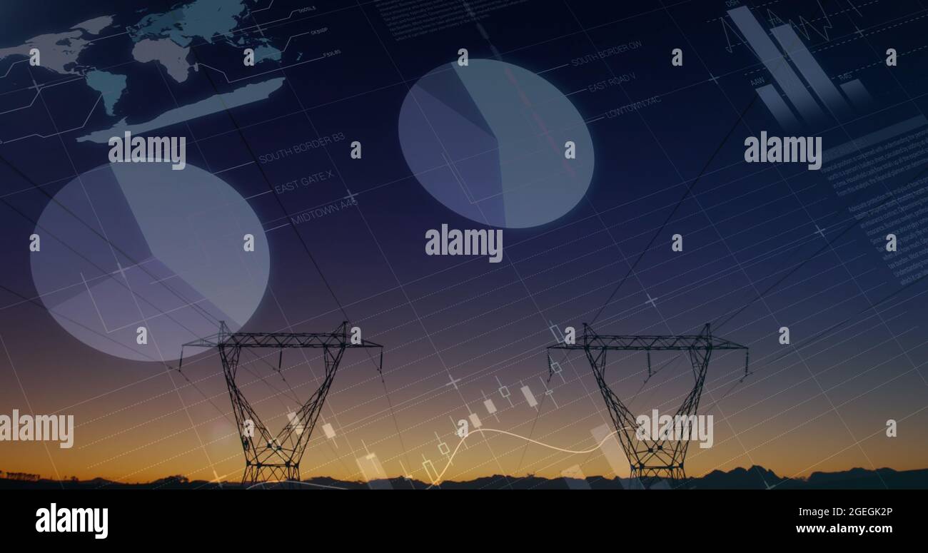 Graphs and statistics with transmission towers 4k Stock Photo - Alamy