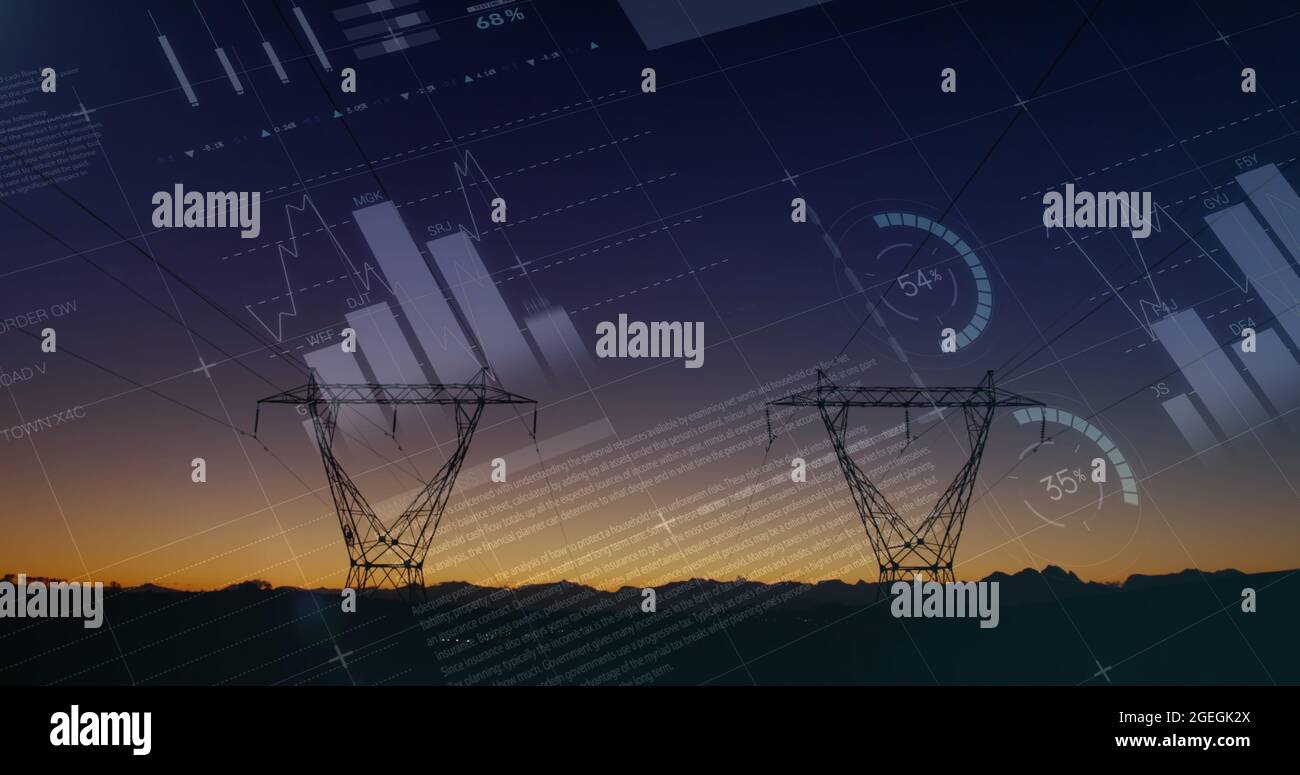 Graphs and statistics with transmission towers 4k Stock Photo - Alamy