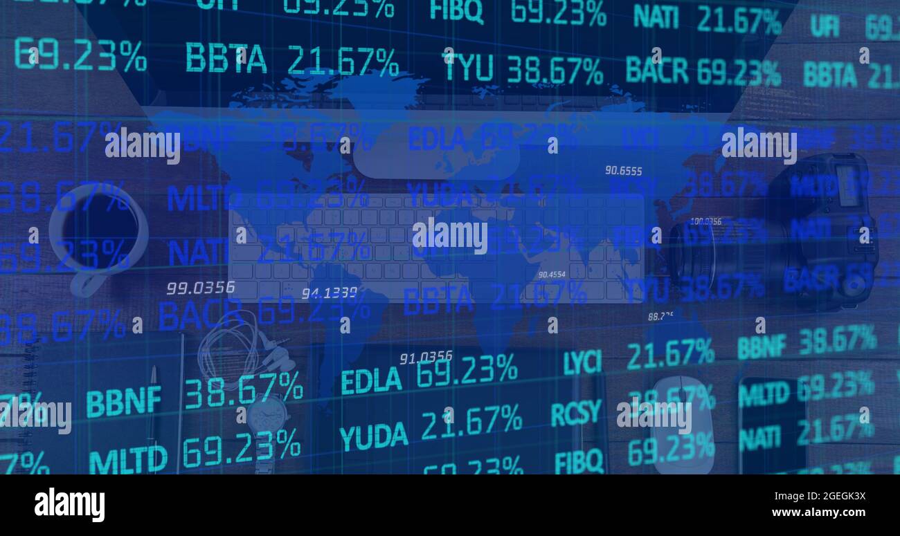 Image of financial data processing over desk with computer Stock Photo ...