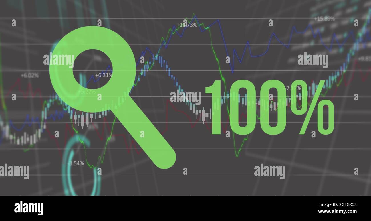 Image of financial data processing with search loop and percent growing ...