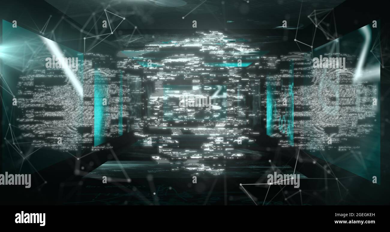 Cyber security icons and networks of connections against mathematical ...