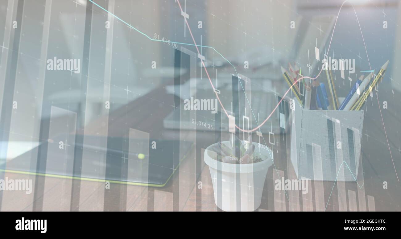 Work desk in an office and graphs 4k Stock Photo - Alamy