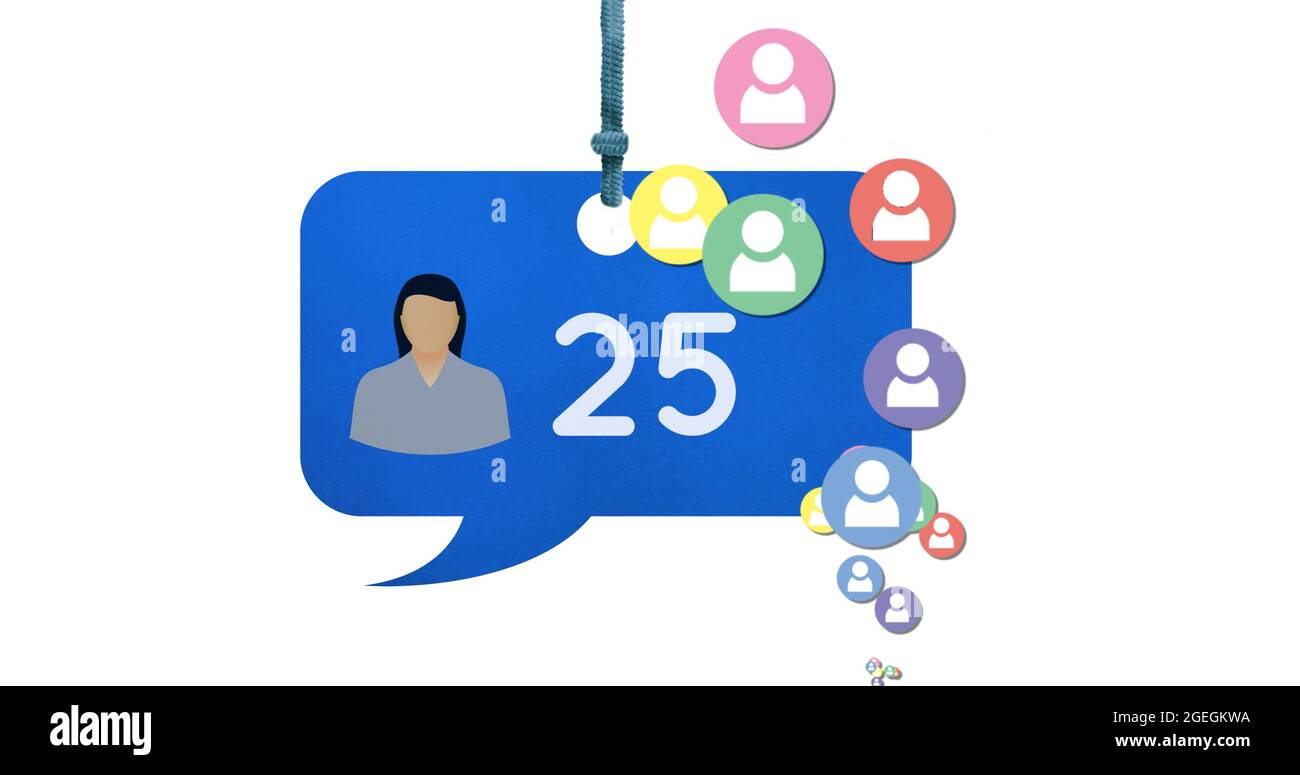 Colorful profile icons and numbers in message bubble icon 4k Stock ...