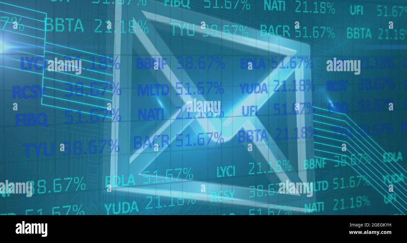 Image of data changing over digital envelope icon Stock Photo - Alamy