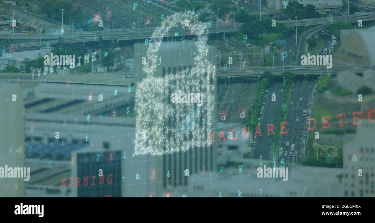 Cyber security data processing against cityscape Stock Photo - Alamy