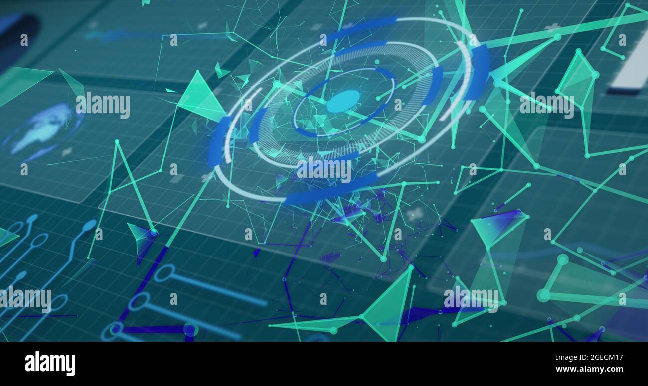 Image of scopes scanning and network of connections over grid Stock ...