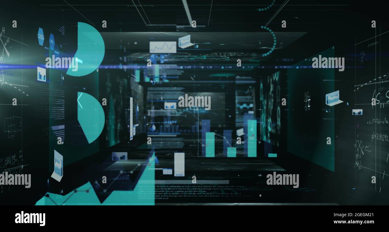 Image of data processing and graphs on scientist screens Stock Photo ...