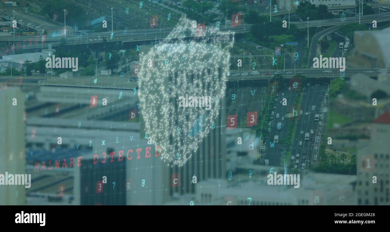 Cyber security data processing against cityscape Stock Photo - Alamy