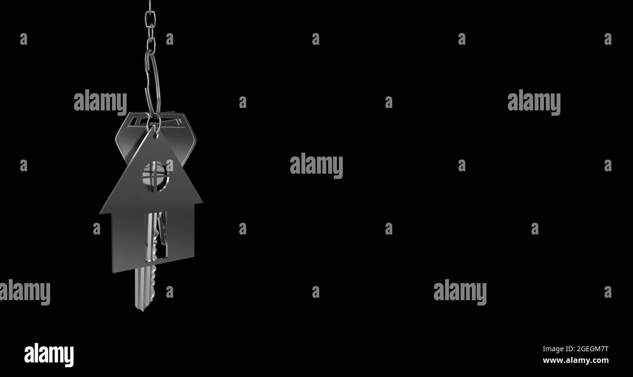 House keys and key fob hanging on black background 4k Stock Photo - Alamy