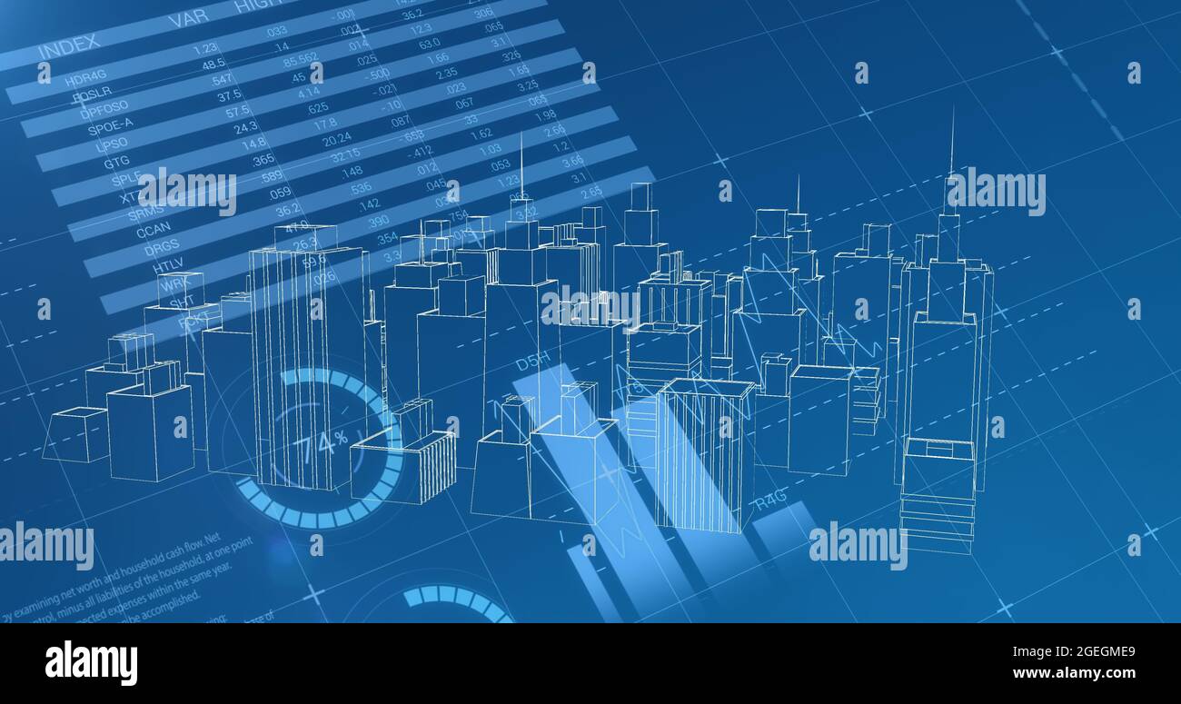 Graphs and virtual buildings in a city Stock Photo - Alamy