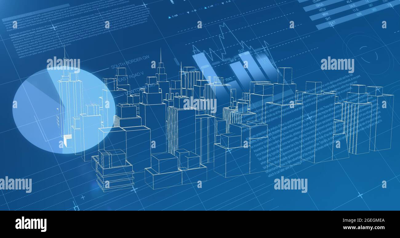 Graphs and virtual buildings in a city Stock Photo - Alamy