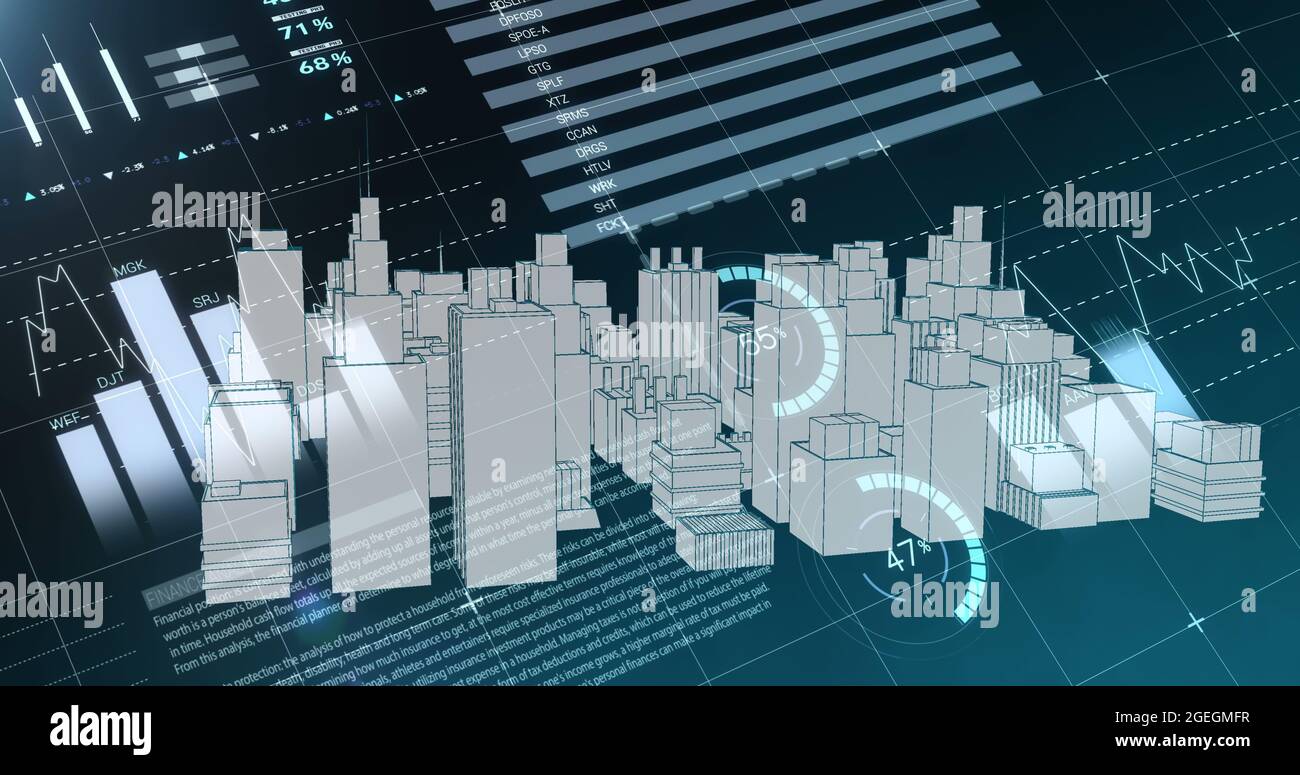 Graphs and virtual buildings in a city Stock Photo - Alamy