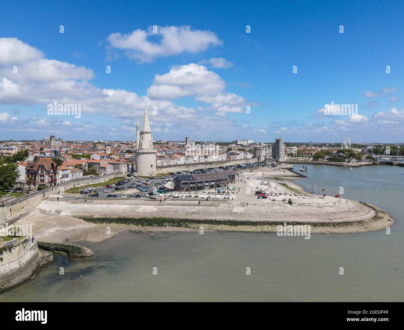 La Rochelle (central eastern France): aerial view of the towers and the ...