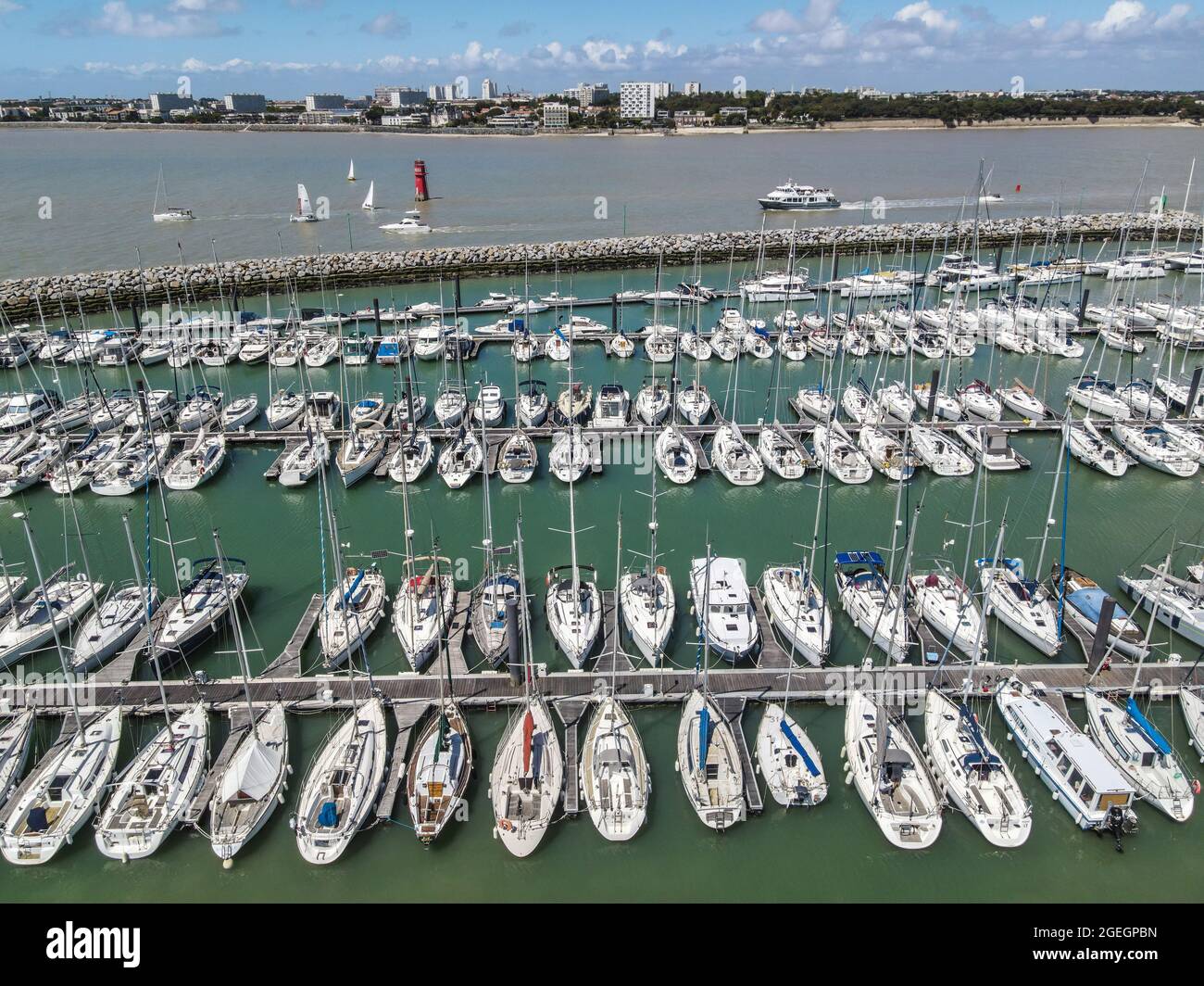 La Rochelle (central western France): aerial view of boats in the ...