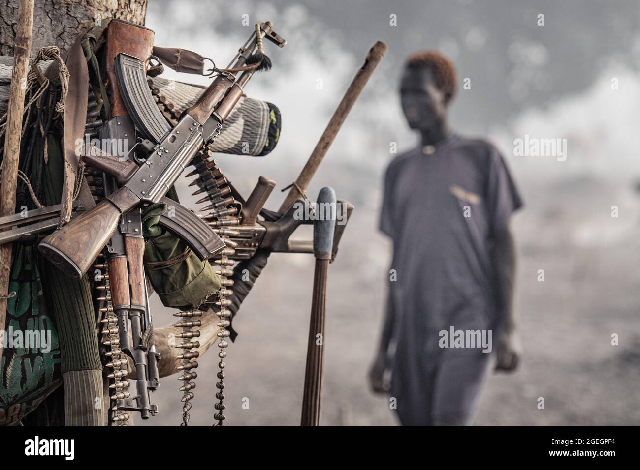 A collection of guns. TEREKEKA, SOUTH SUDAN: In one image, a man stared ...