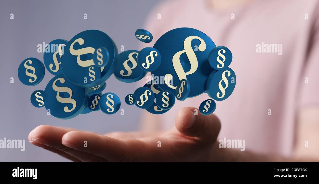 Male's hand pointing to illustrated law paragraphs in circle - Law and ...
