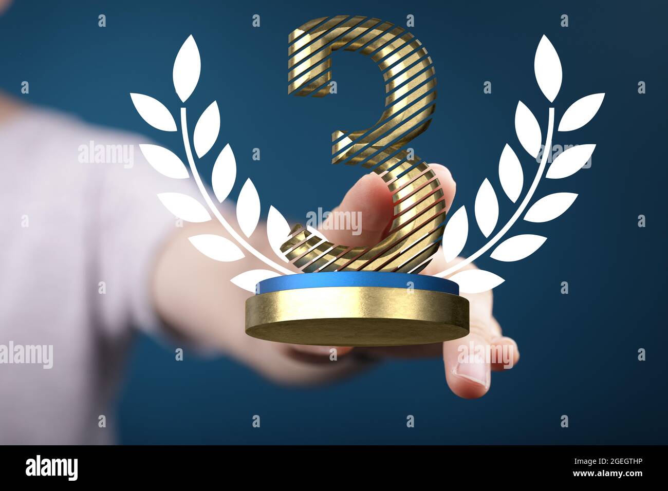 3D rendering illustration of the 3rd place award in a hand Stock Photo ...