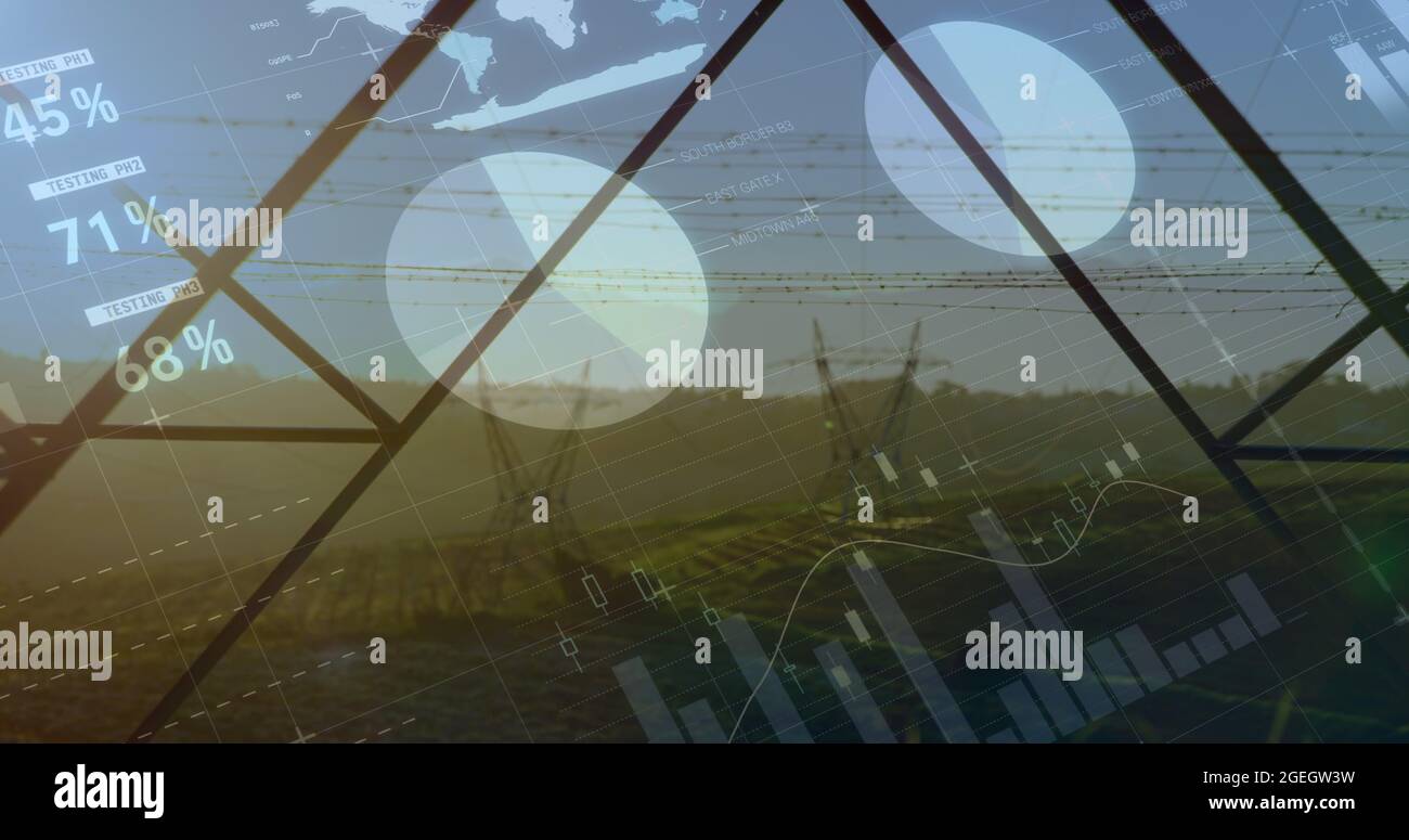 Statistics and graphs about transmission towers 4k Stock Photo - Alamy