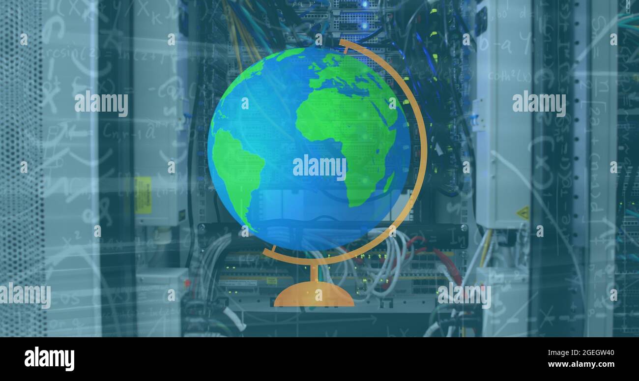 Image of globe spinning over computer servers Stock Photo - Alamy