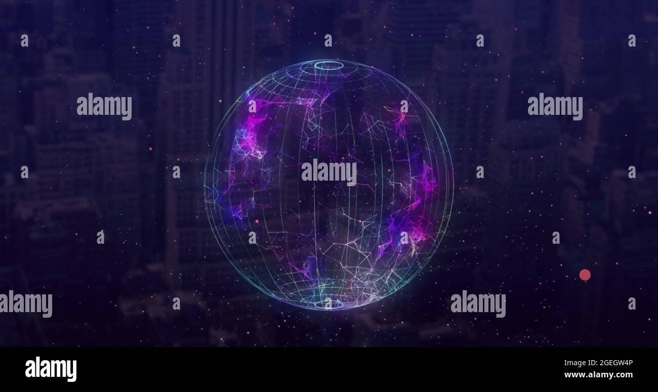 Network connections against globe spinning hi-res stock photography and ...