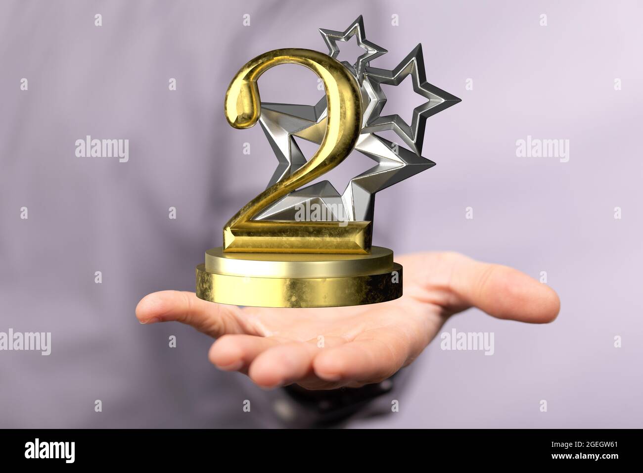 3D rendering illustration of the 2rd place award in a hand Stock Photo ...