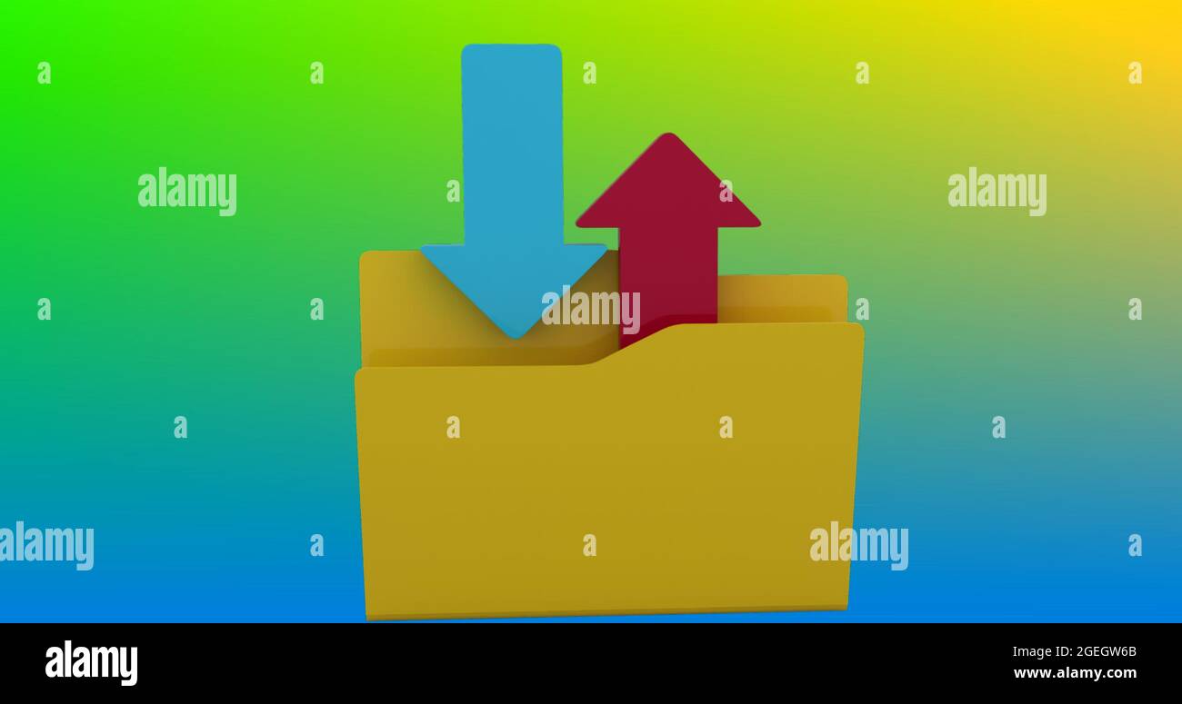 Digital image of download and upload folder icon against blue and ...