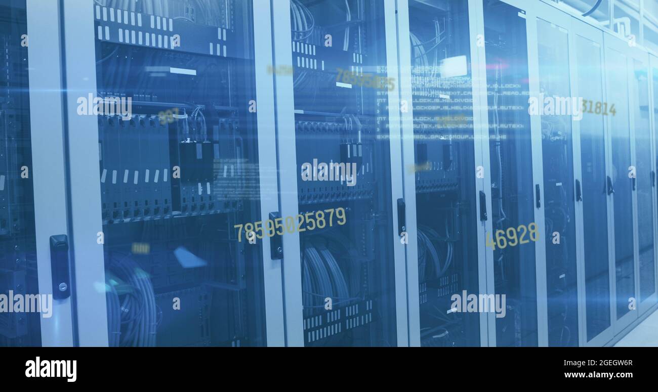 Image of numbers changing and data processing over computer servers in tech room Stock Photo - Alamy
