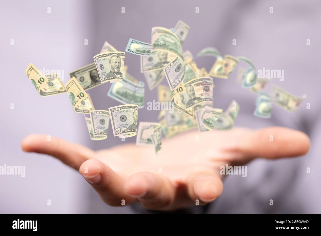 Male's hands holding illustrated dollar bills Stock Photo - Alamy