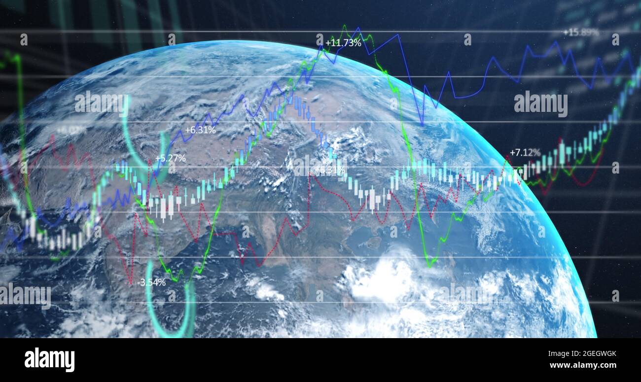 Financial charts and statistics over earth Stock Photo - Alamy